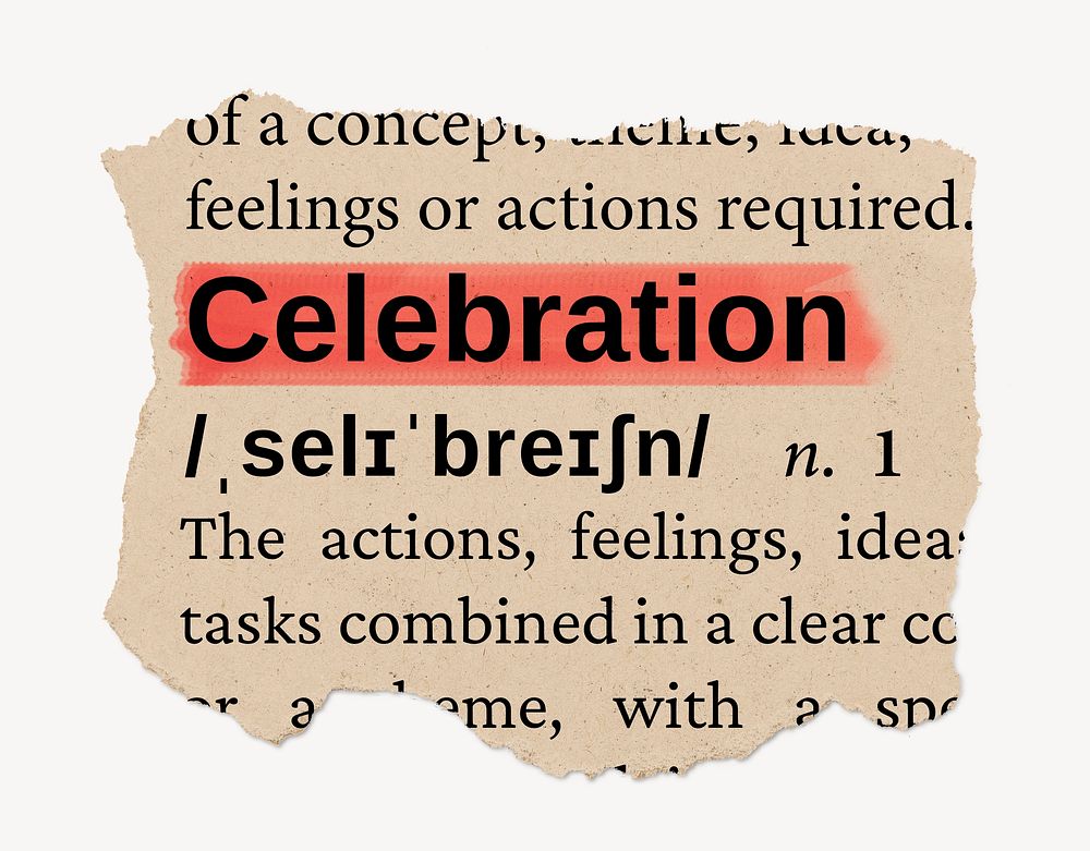 Celebration ripped dictionary, editable word | Premium PSD - rawpixel