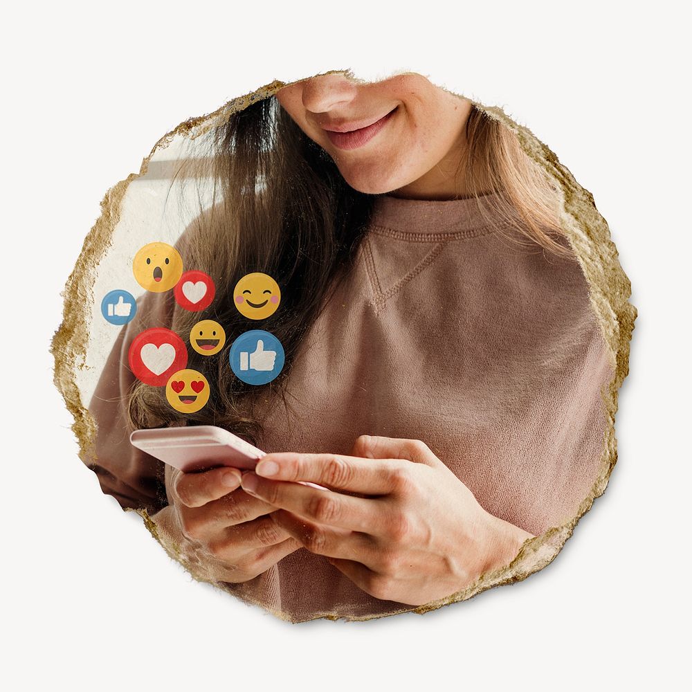 Woman texting sticker, ripped paper | Premium PSD - rawpixel