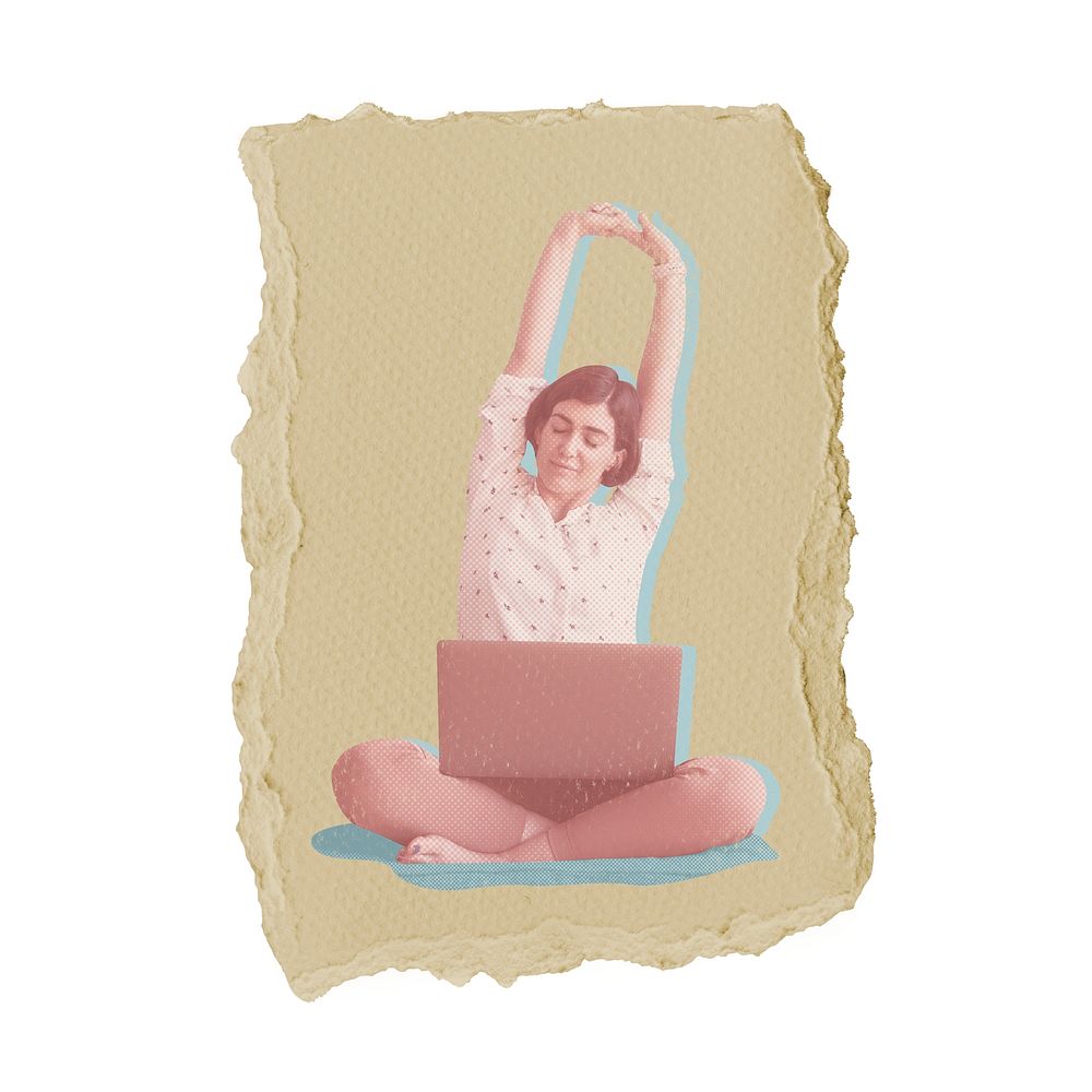 Stretching employee sticker, ripped paper | Premium PSD - rawpixel