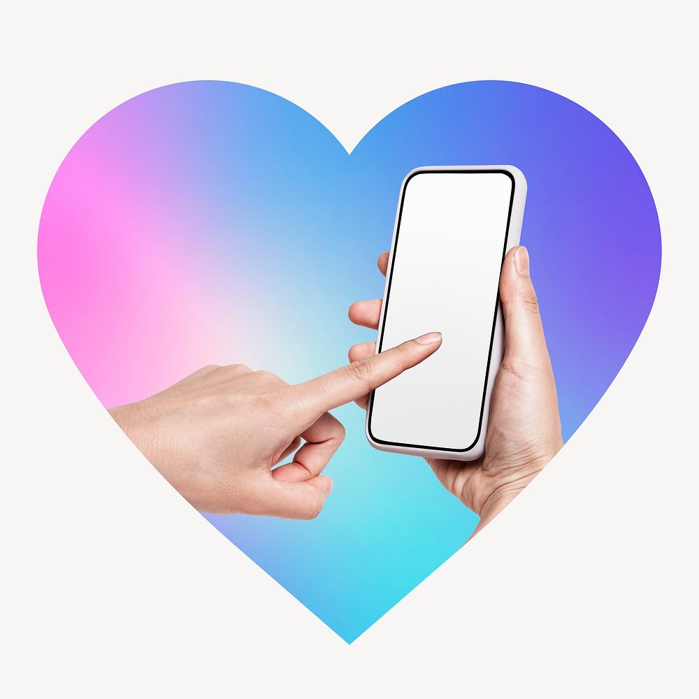 Hand using phone, heart badge | Free Photo - rawpixel