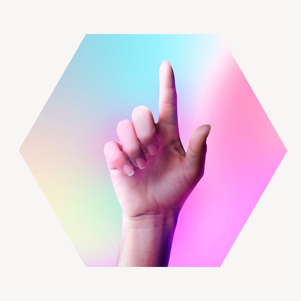 Finger point up, hexagon badge | Free Photo - rawpixel