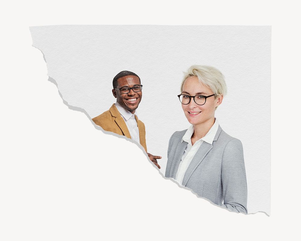 Smiling business people, ripped paper | Free Photo - rawpixel