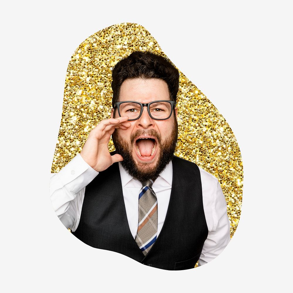 Businessman screaming, gold glitter blob | Free Photo - rawpixel