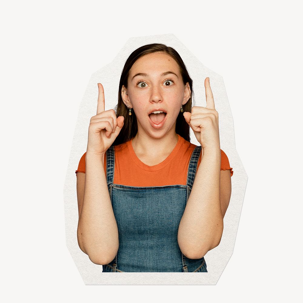 Woman pointing sticker collage element, | Free Photo - rawpixel