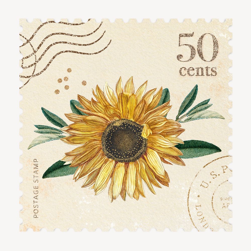 Sunflower postage stamp, vintage design | Free Photo - rawpixel