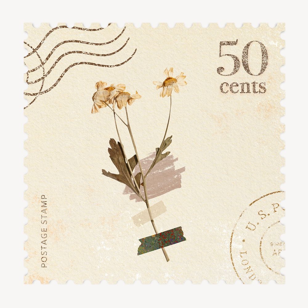 Flowers postage stamp, scrapbook design | Free Photo - rawpixel