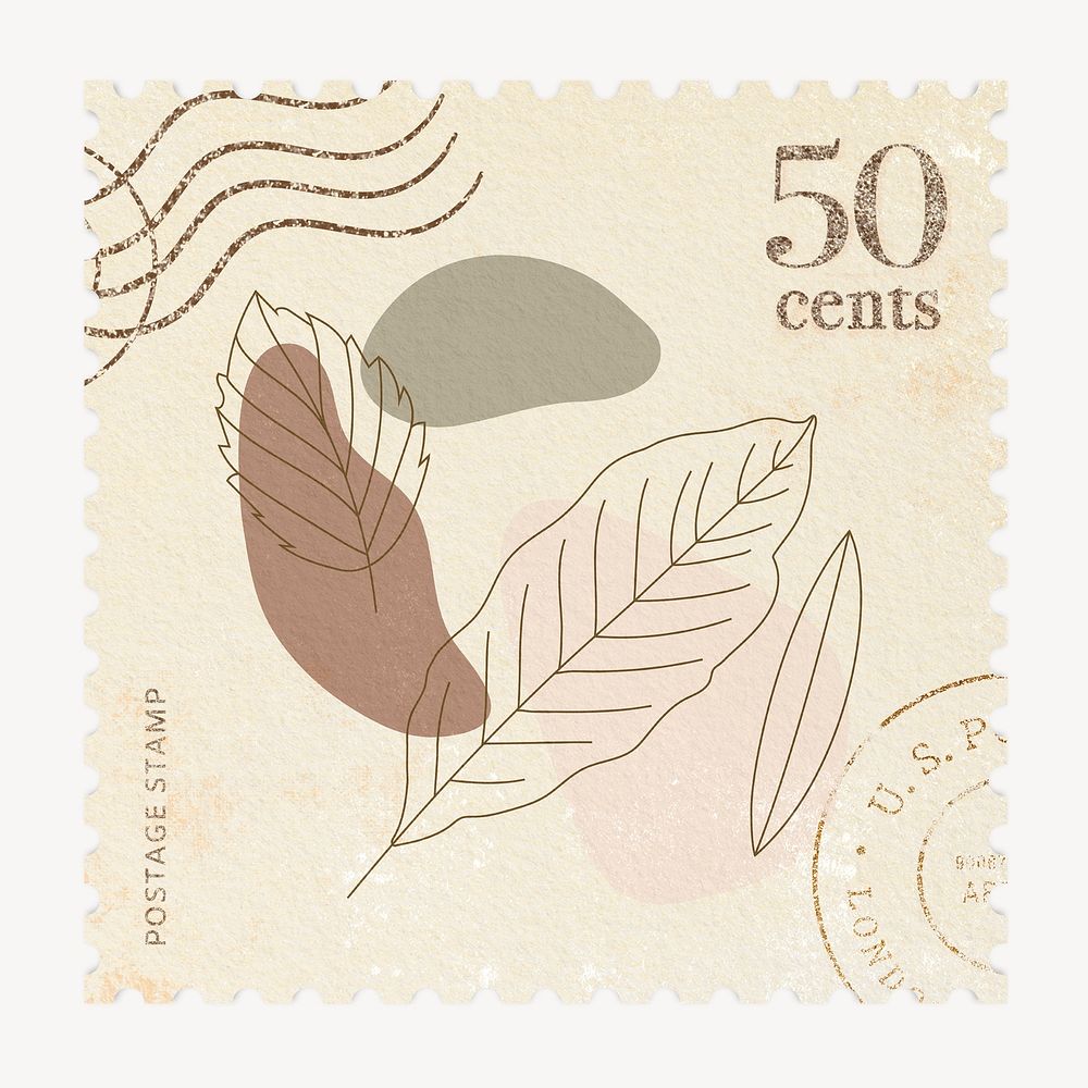 Leaves postage stamp, minimal line | Free Photo - rawpixel