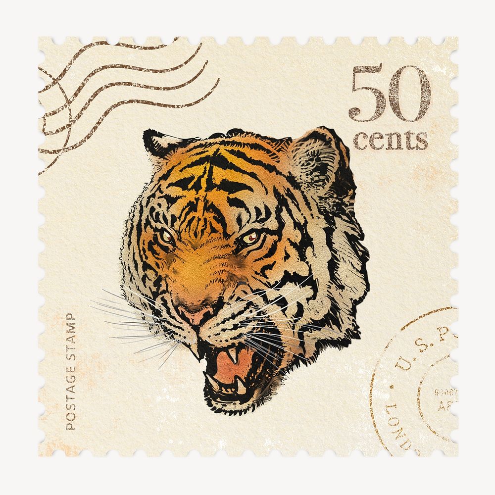Postage stamp tiger, vintage illustration | Free Photo - rawpixel