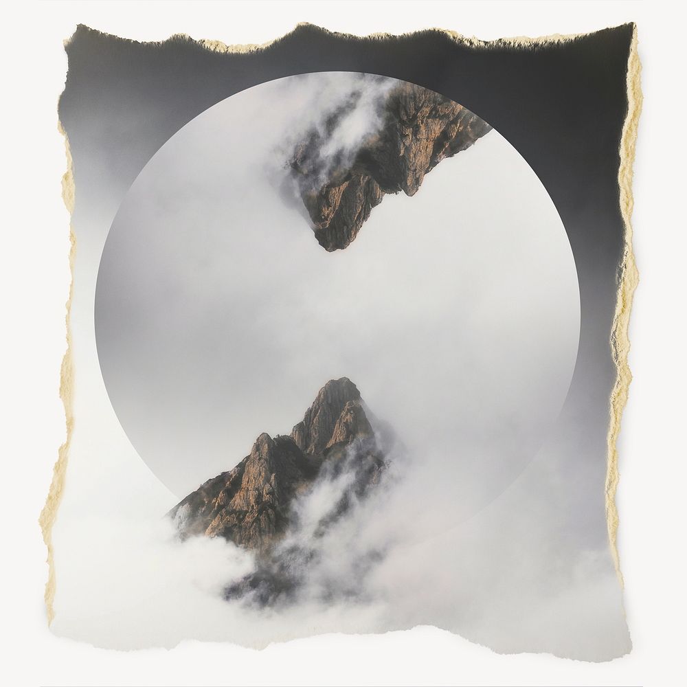 Foggy mountain peaks, ripped paper, | Free Photo - rawpixel