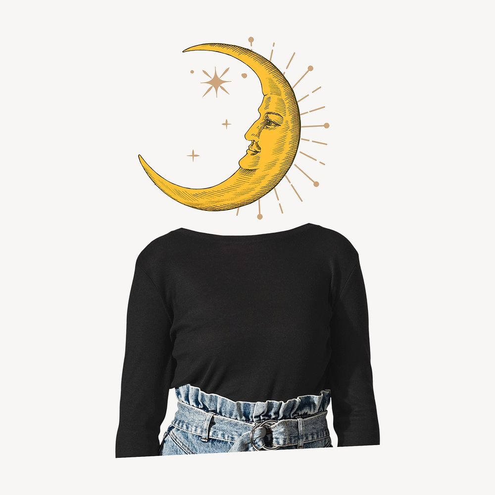 Crescent moon head woman, celestial | Premium Photo - rawpixel