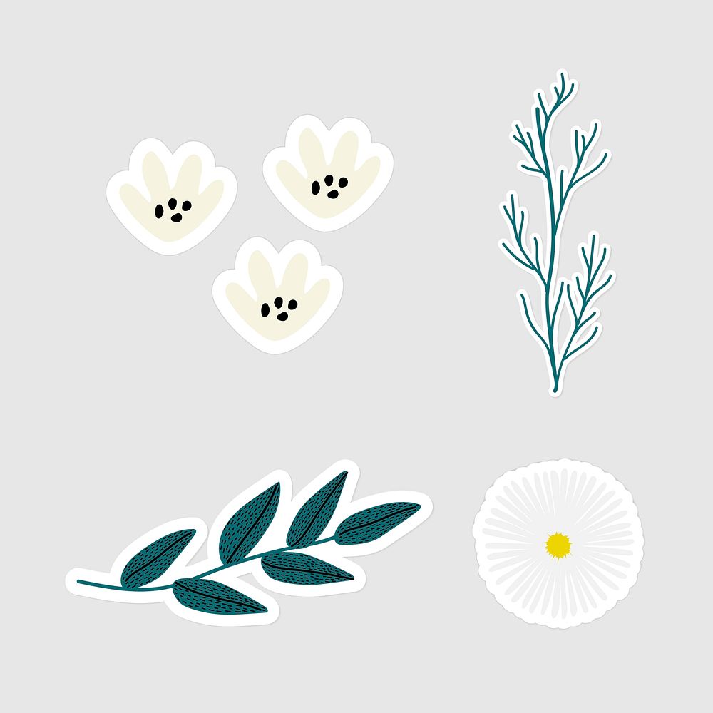Set flowers leaves sticker vector | Premium Vector - rawpixel