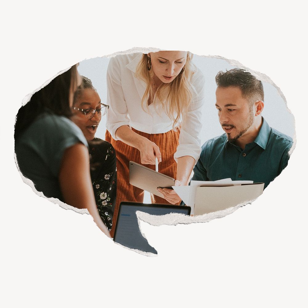 Colleagues discussing work, ripped paper | Free Photo - rawpixel