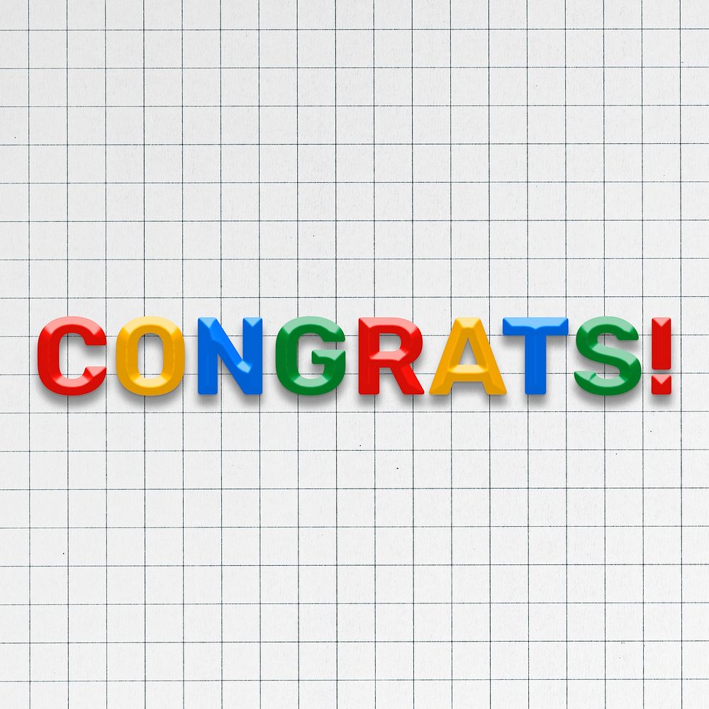 Colorful congrats! text bevel typography | Free Photo - rawpixel