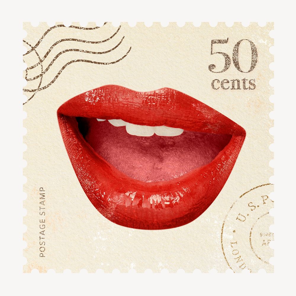 Retro red lips postage stamp | Free Photo - rawpixel