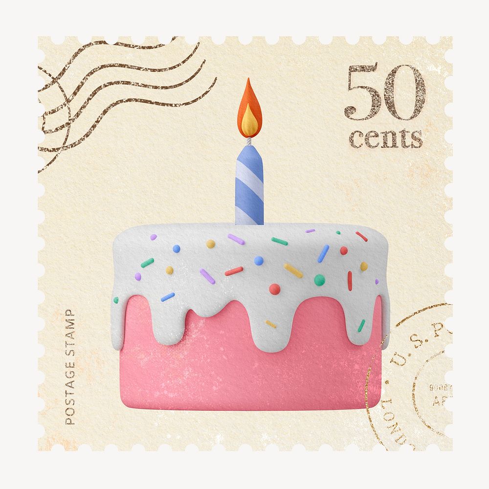 3D birthday cake postage stamp | Free Photo - rawpixel