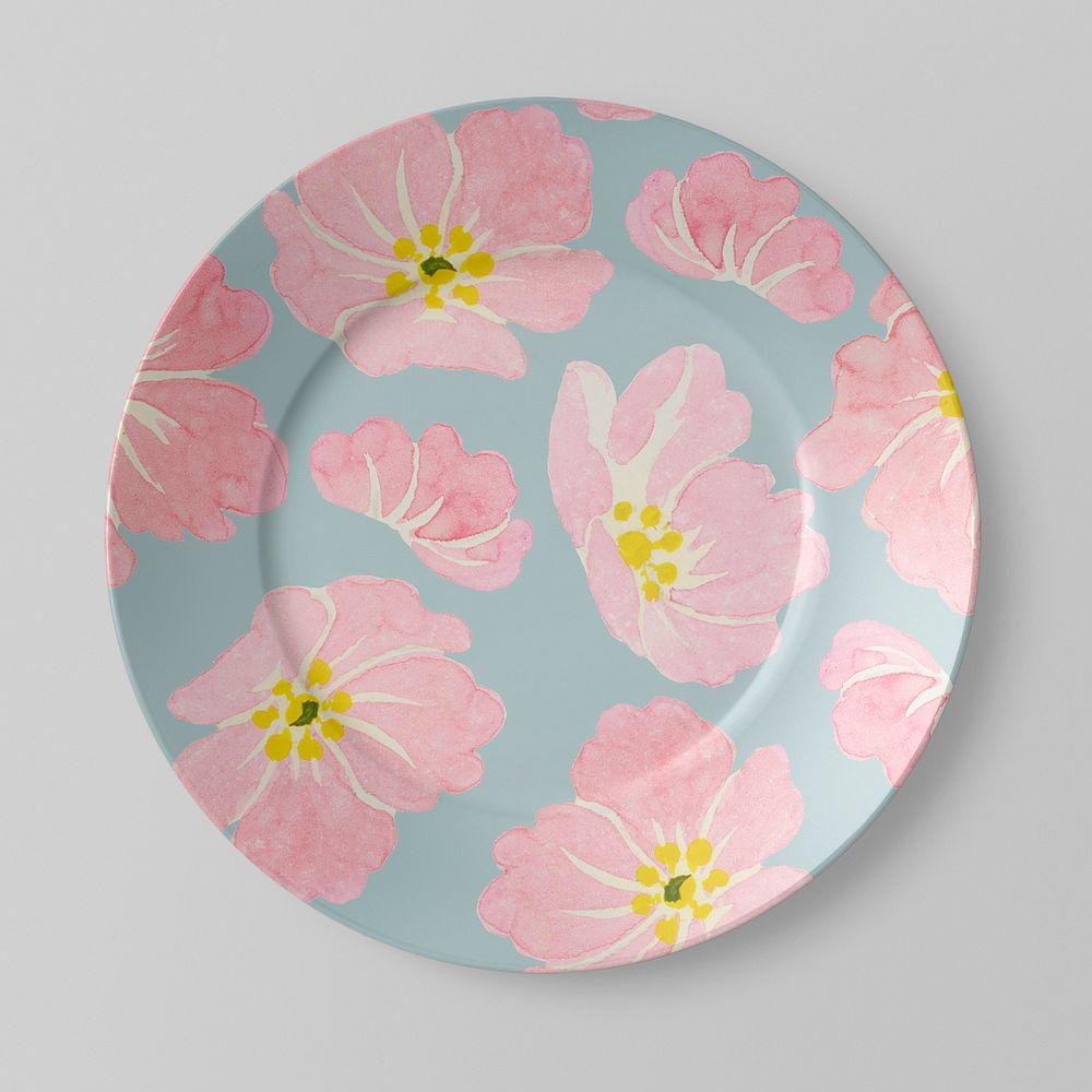 Pink flower porcelain plate, kitchenware | Premium Photo - rawpixel