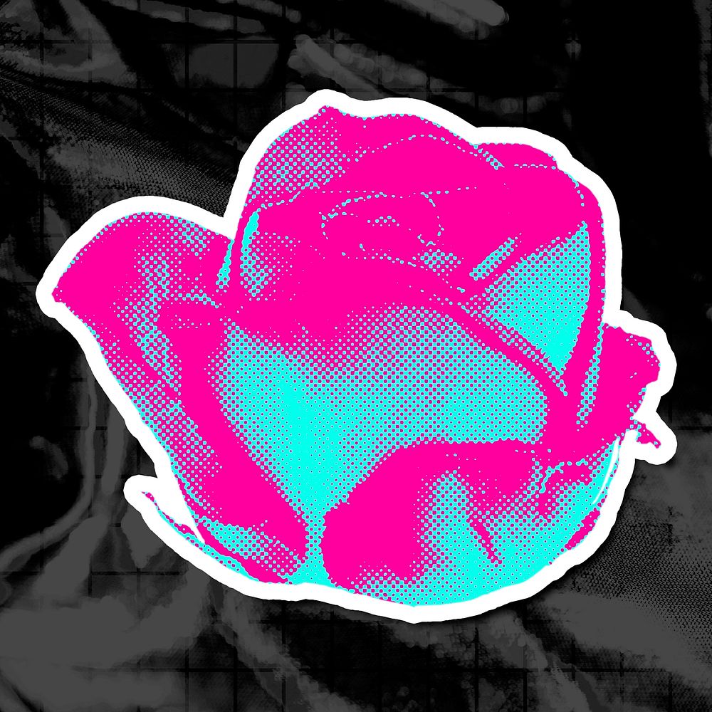 Funky neon halftone rose flower | Premium PSD - rawpixel