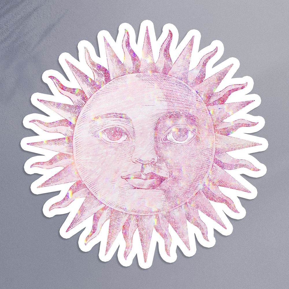 Pink holographic sun face sticker | Premium PSD - rawpixel