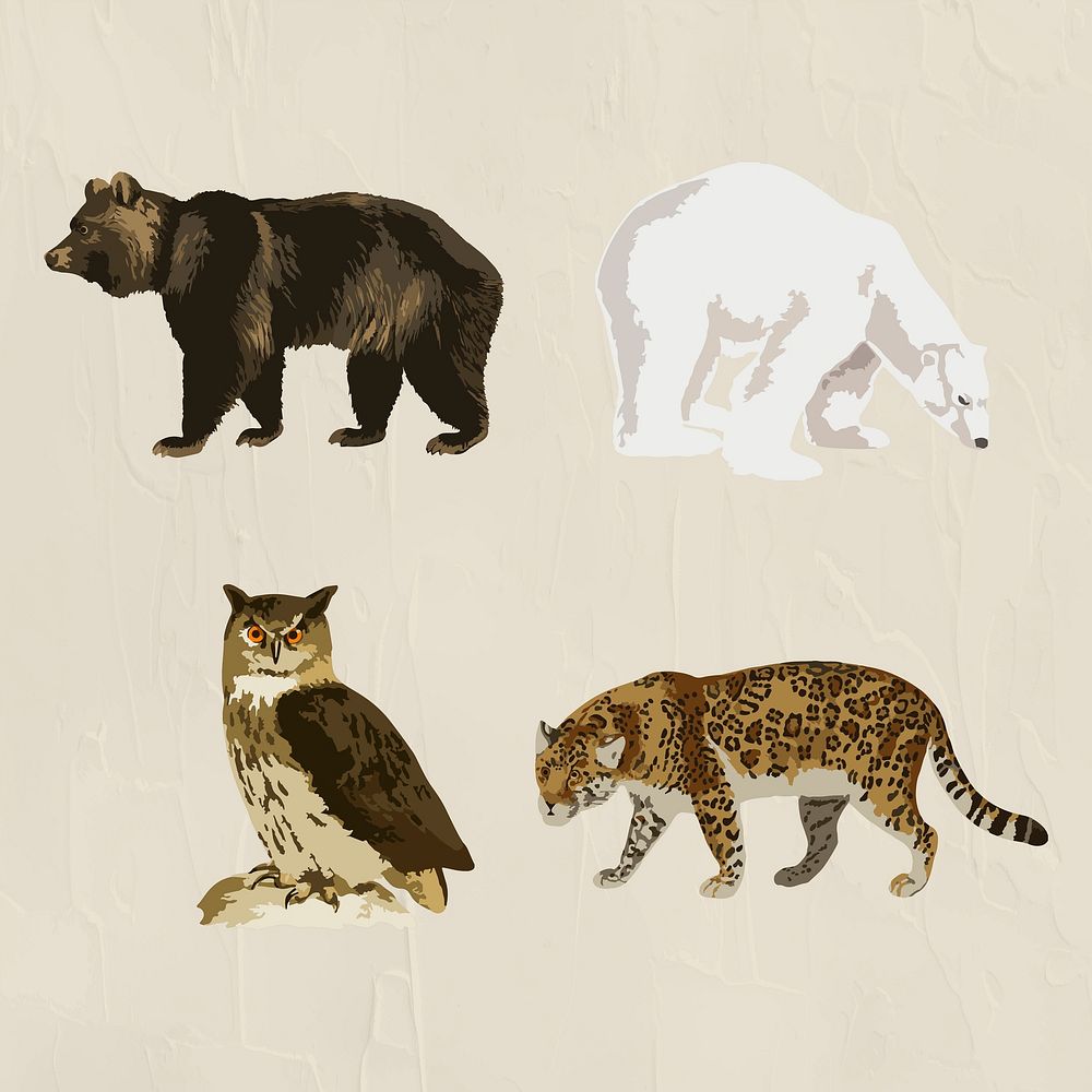Vectorized mix vintage animals sticker | Premium Vector - rawpixel