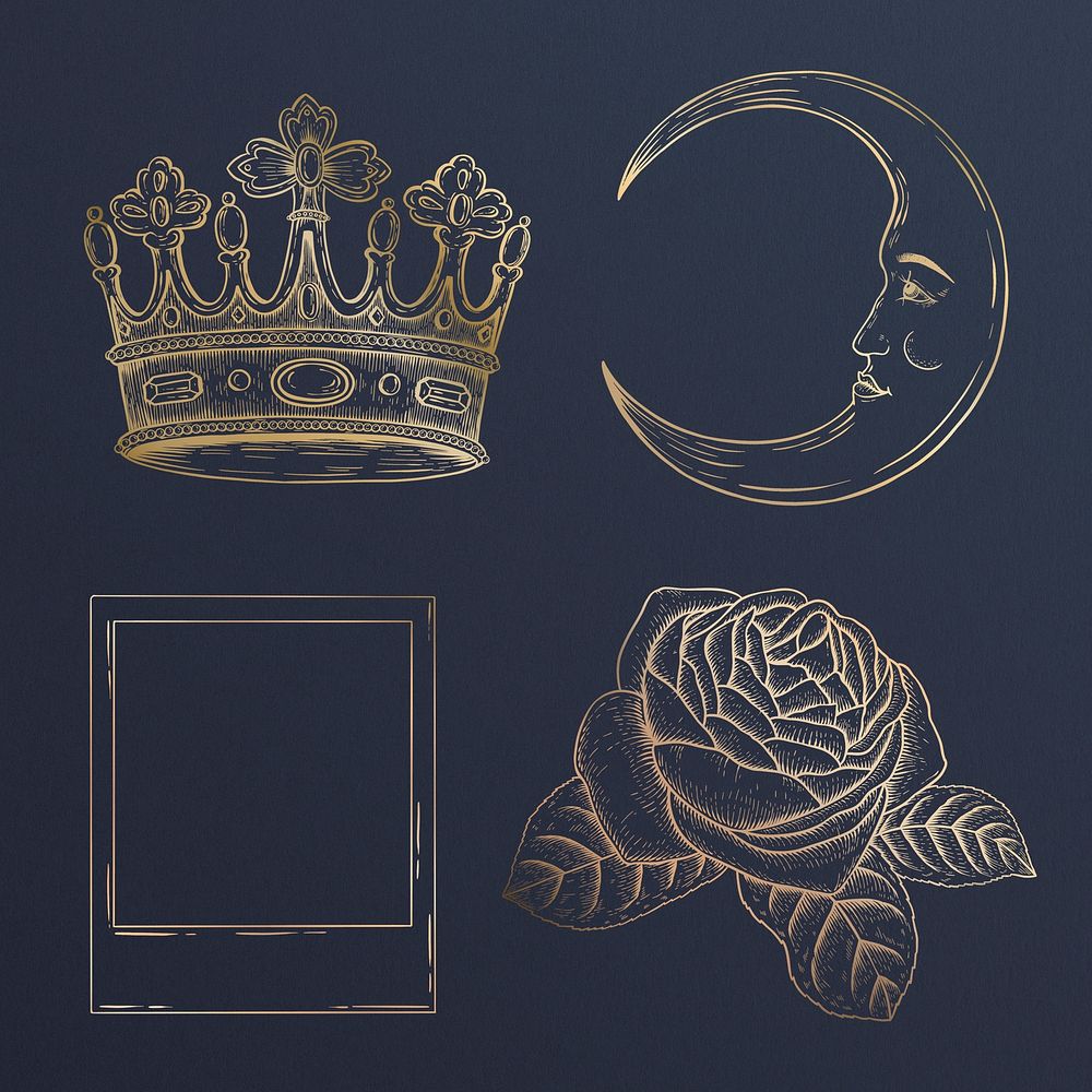 Cute golden sticker overlay set | Premium PSD - rawpixel