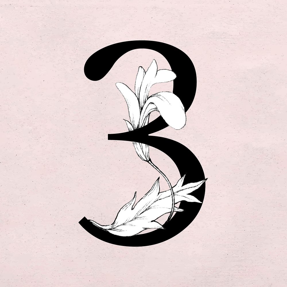 Vector number 3 font floral | Premium Vector - rawpixel