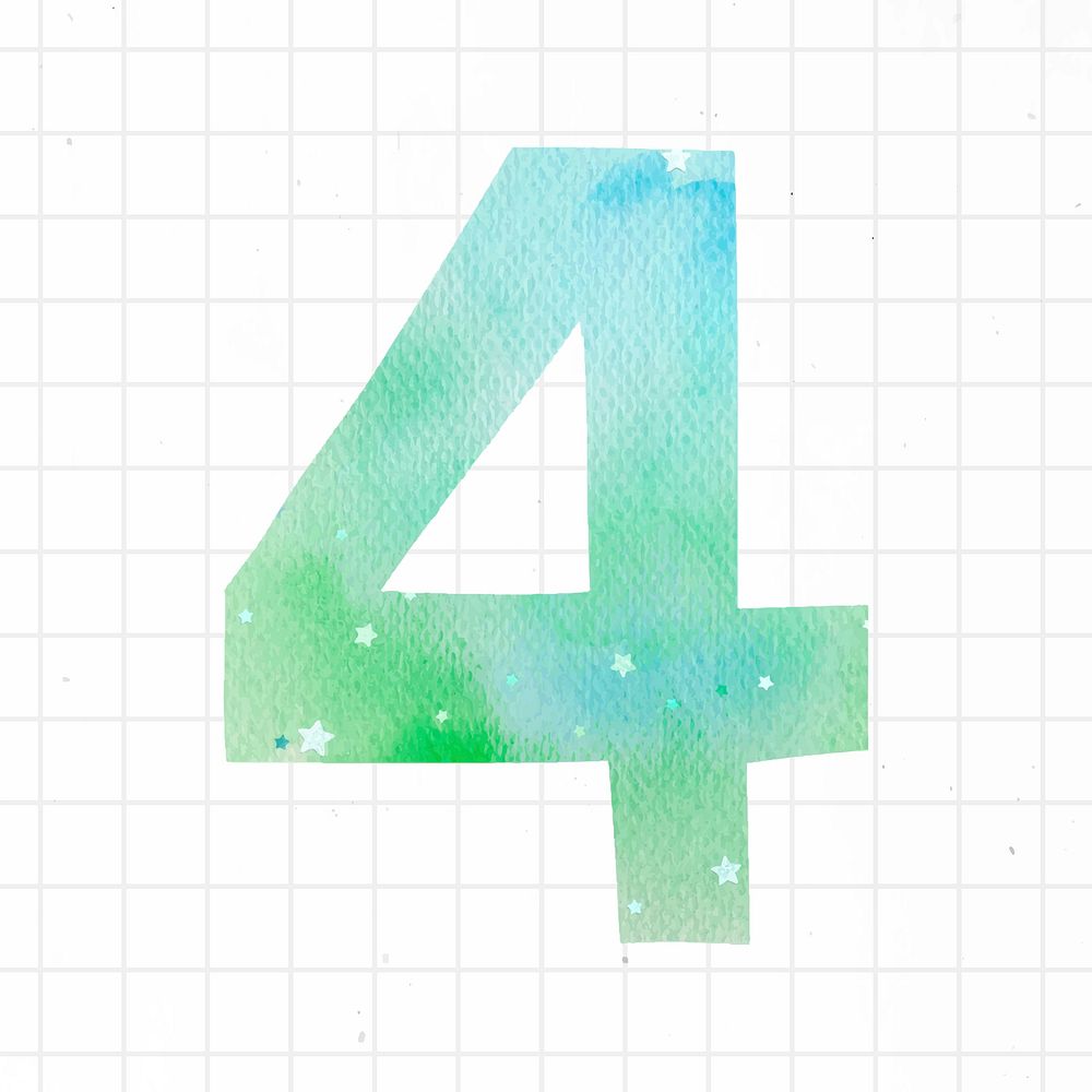 Watercolor number 4 typography vector | Premium Vector - rawpixel