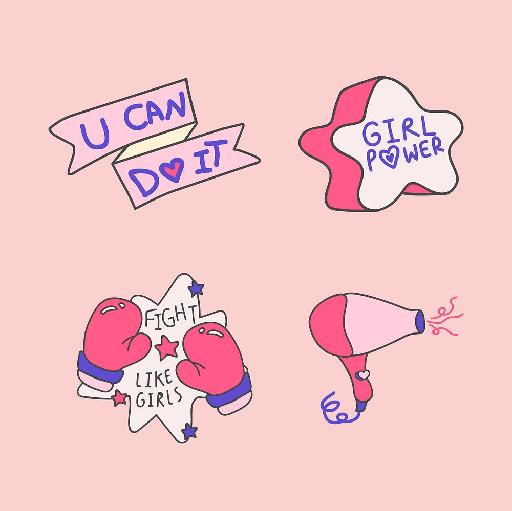 Pink girl power collection vectors | Free Vector - rawpixel