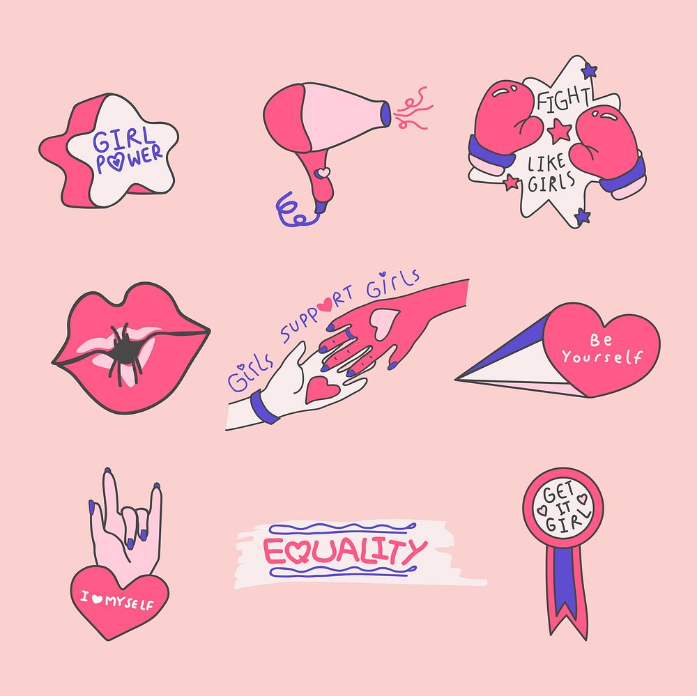 Pink girl power collection vectors | Free Vector - rawpixel