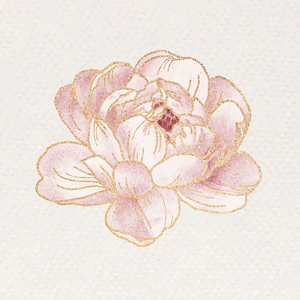 Pink peony flower sticker gold | Premium Vector Illustration - rawpixel