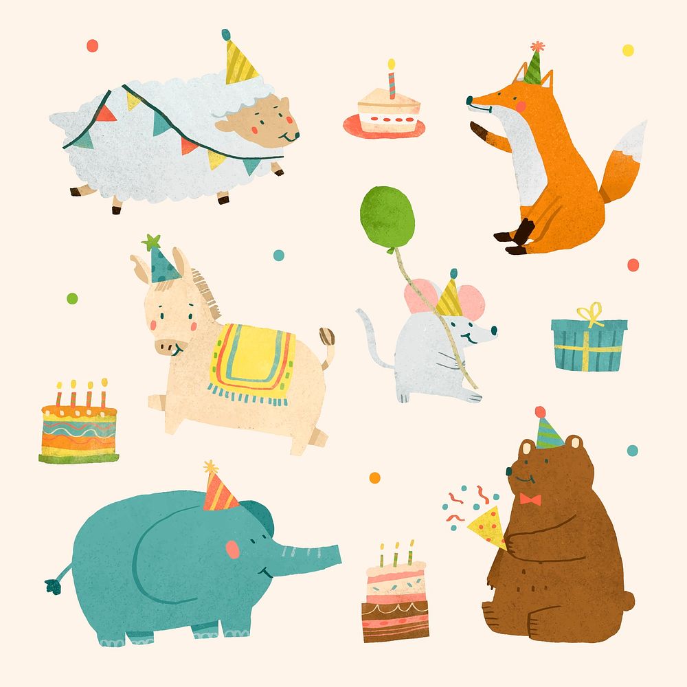 Festive animals doodle element set | Premium Vector - rawpixel