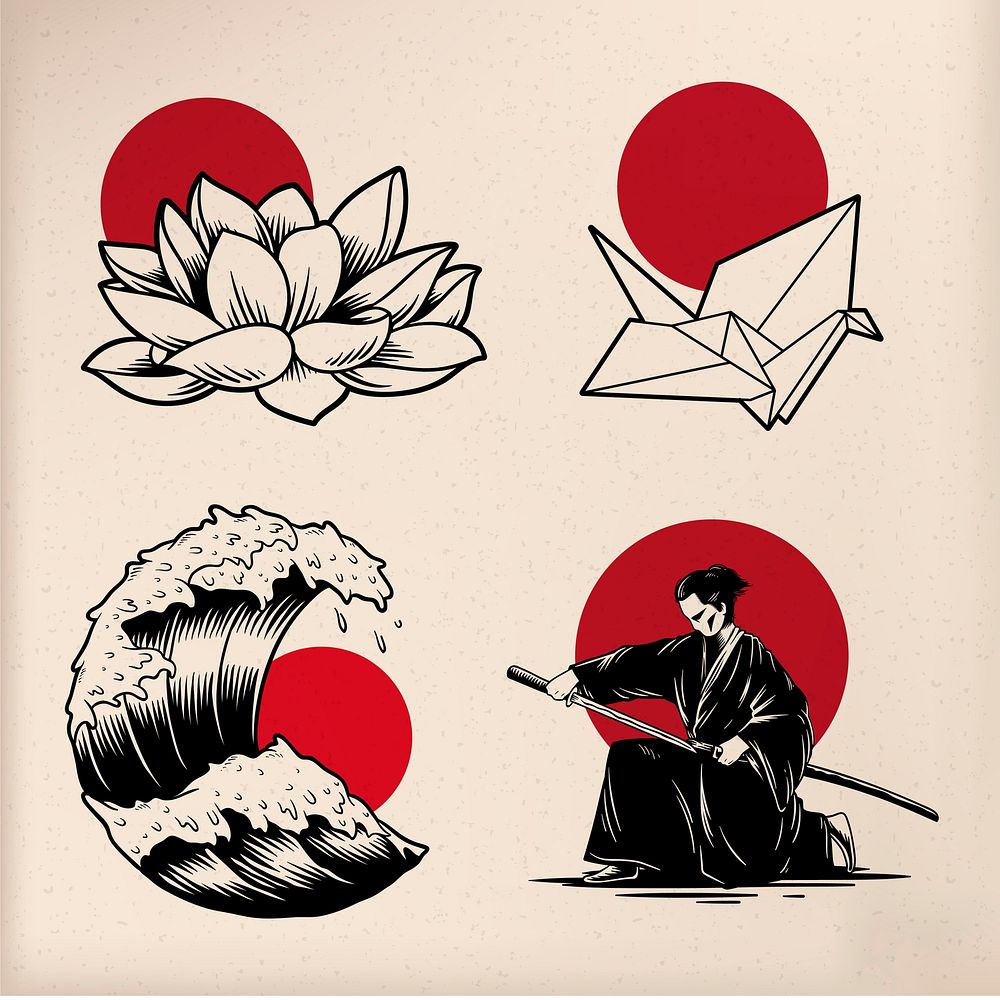Traditional Japanese stickers beige background | Premium Vector - rawpixel