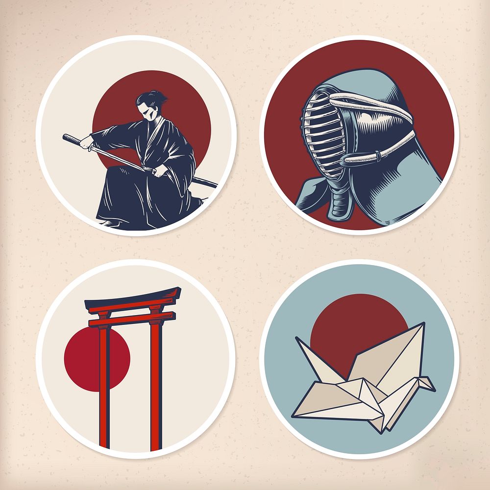 Traditional Japanese stickers beige background | Premium Vector - rawpixel