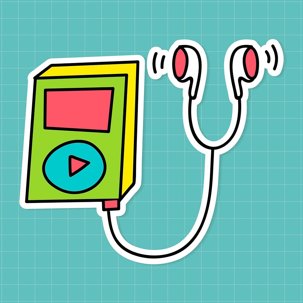 Colorful MP3 player sticker white | Premium Vector - rawpixel