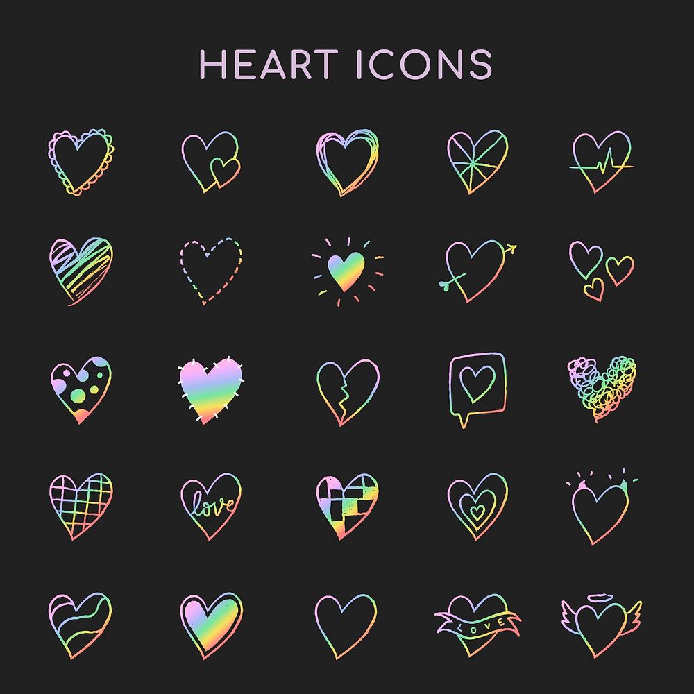 Rainbow heart icons, set doodle | Free Photo - rawpixel