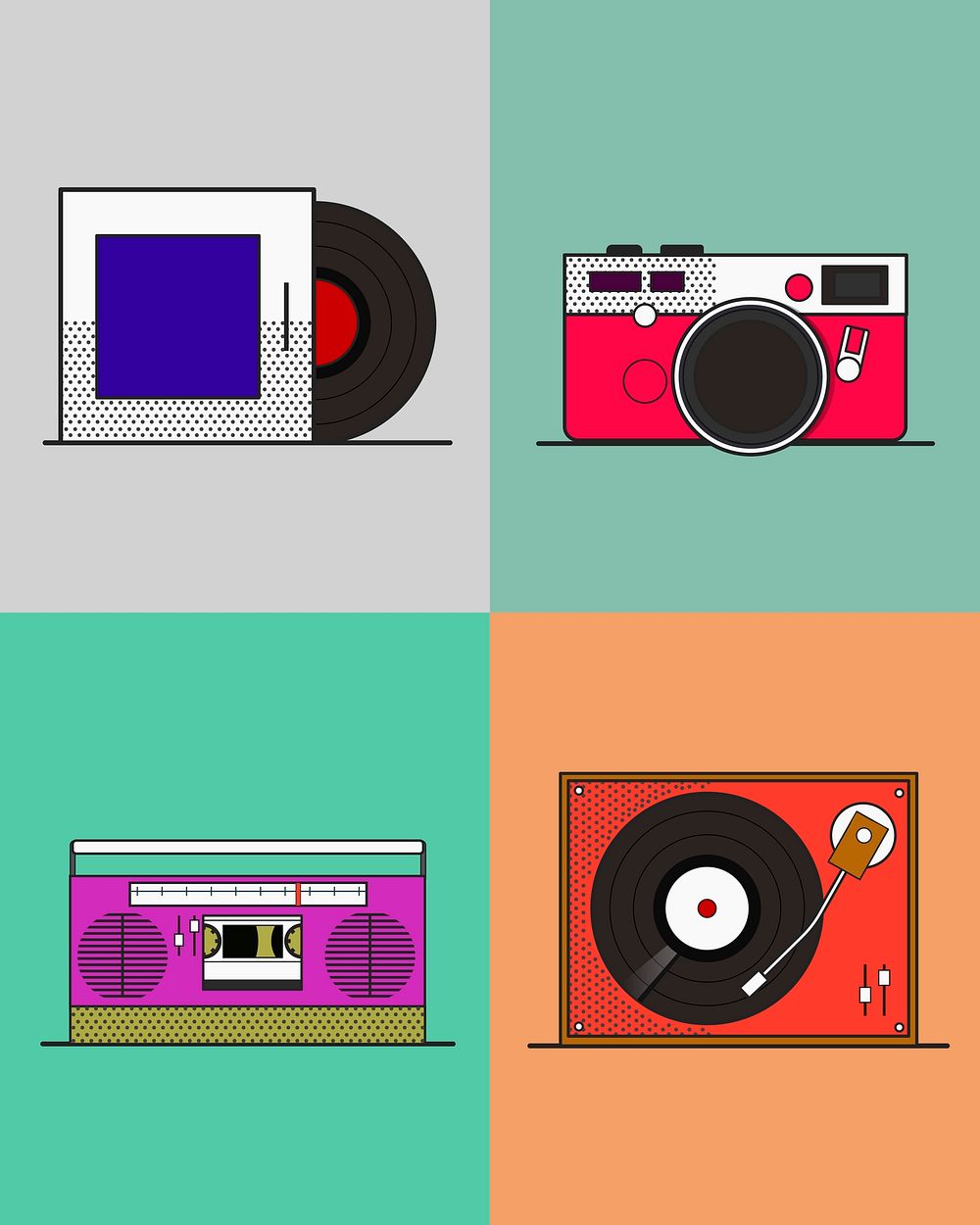 Colorful pop art object vintage | Free Vector - rawpixel