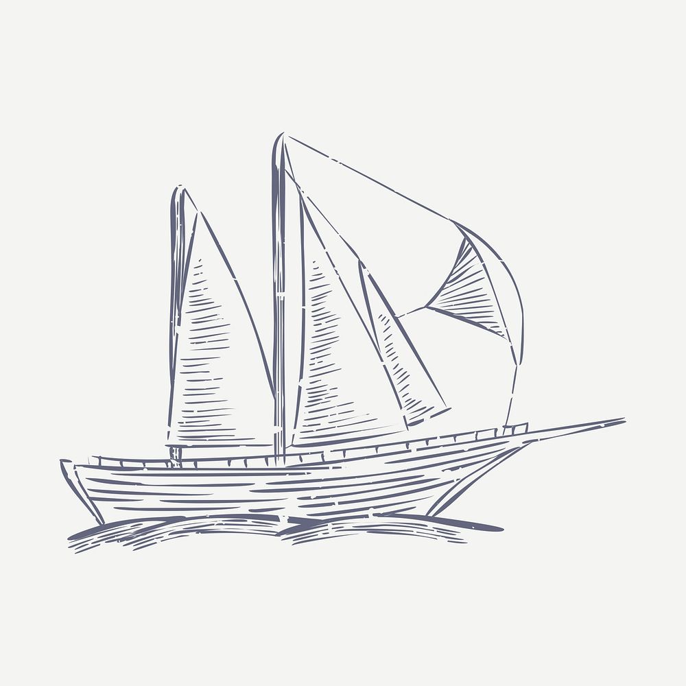 Sailboat linocut psd cute design | Free PSD Illustration - rawpixel