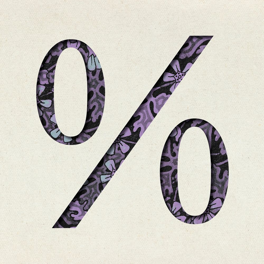 Vintage floral purple Percent sign | Premium PSD - rawpixel