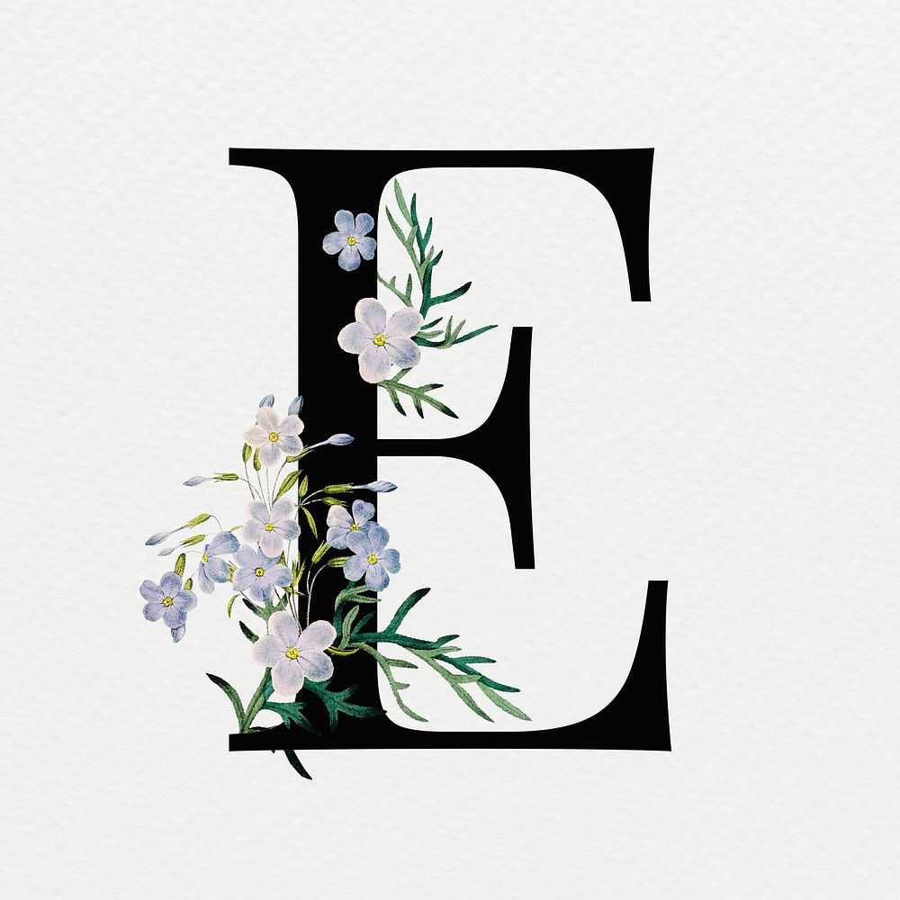 Letter E psd vintage floral | Premium PSD - rawpixel