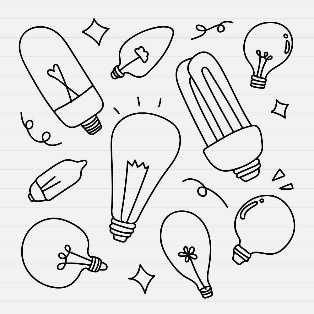 Doodle light bulb set minimal | Free Photo - rawpixel