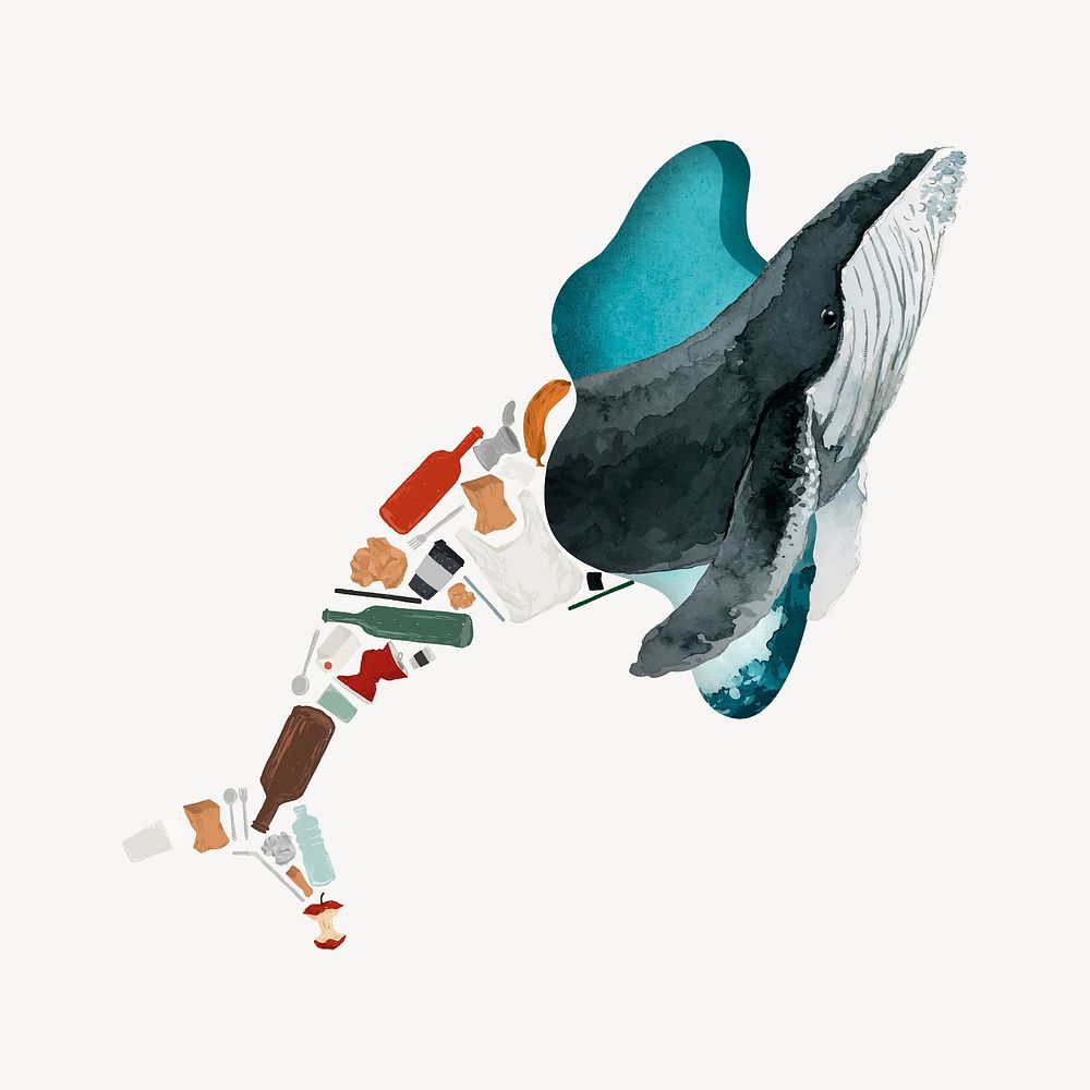 Ocean plastic pollution, whale design | Premium Vector Illustration ...