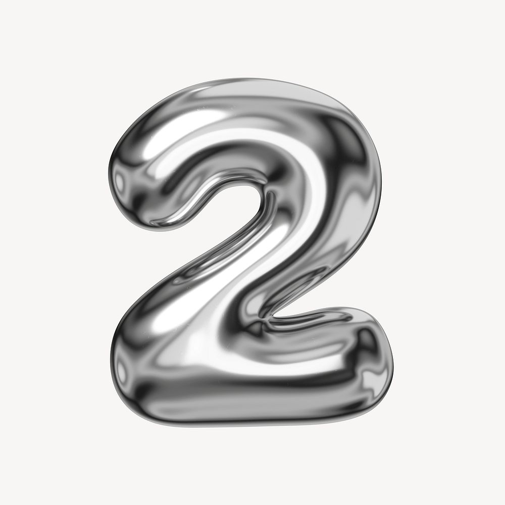 2 number two, 3D chrome | Premium PSD - rawpixel