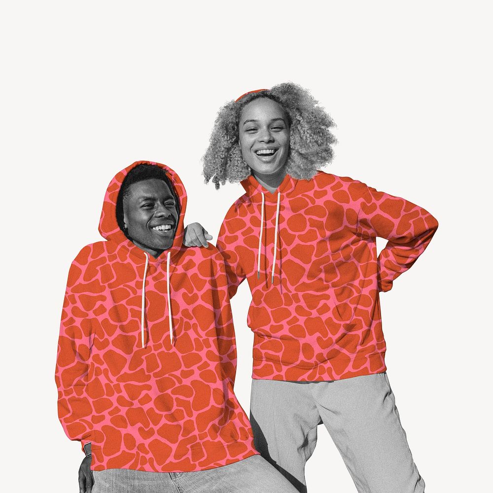 Cheerful couple matching hoodies psd | Premium PSD - rawpixel