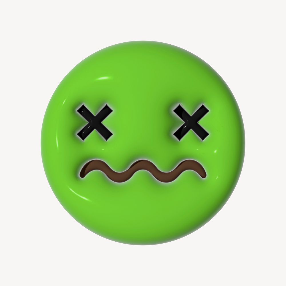 Sickly-green face 3D emoticon psd | Premium PSD - rawpixel