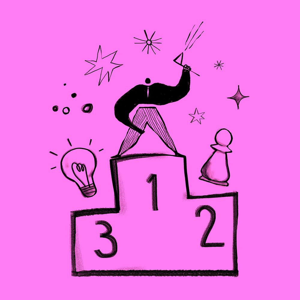 Businessman podium, business leadership doodle | Free Photo ...