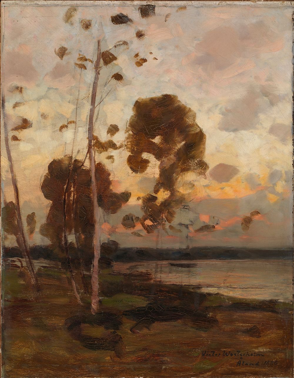 sunset, landscape åland, 1886, Victor | Free Photo Illustration - rawpixel