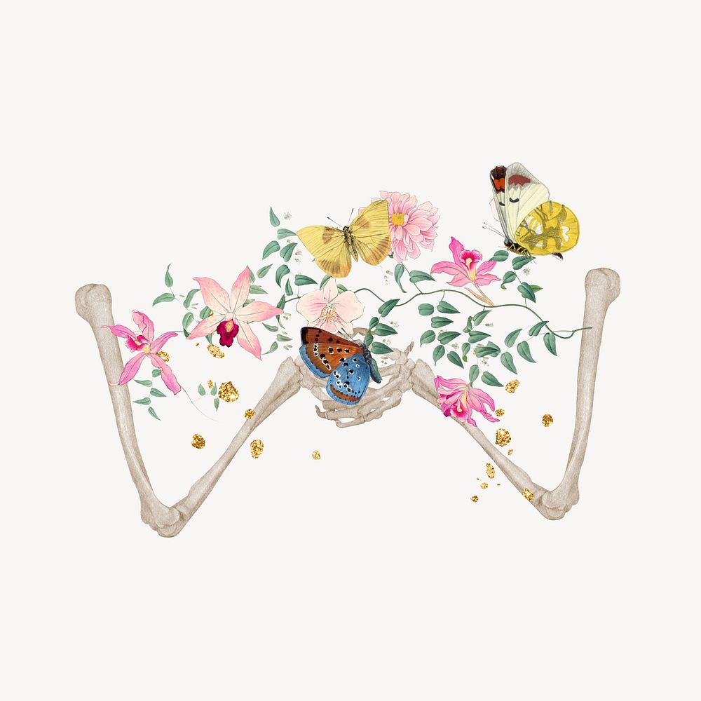 Floral skeleton mixed media illustration | Premium Photo Illustration ...