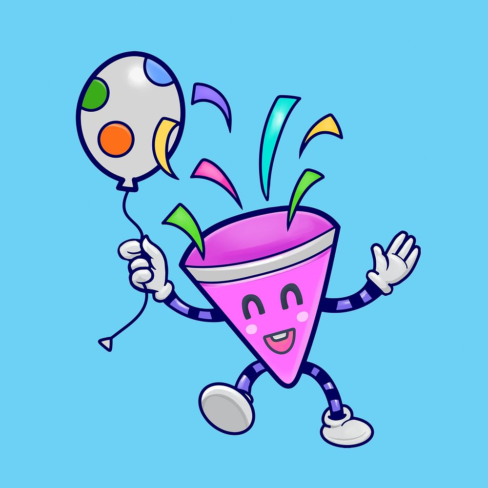 Party popper cartoon, funky illustration | Free Photo Illustration ...