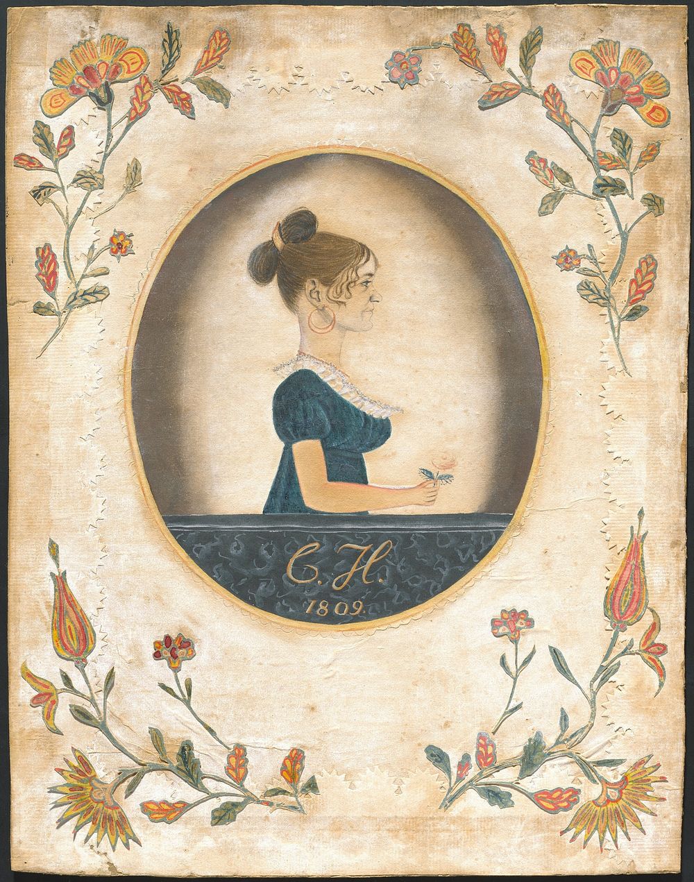 Woman Holding Rose (1809) American | Free Photo Illustration - rawpixel