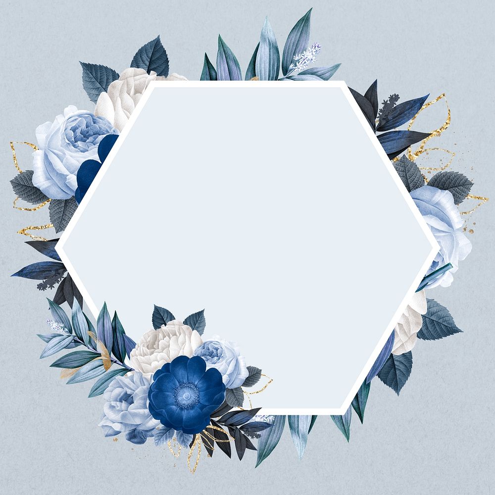 Winter flower frame, blue hexagon | Premium Photo - rawpixel