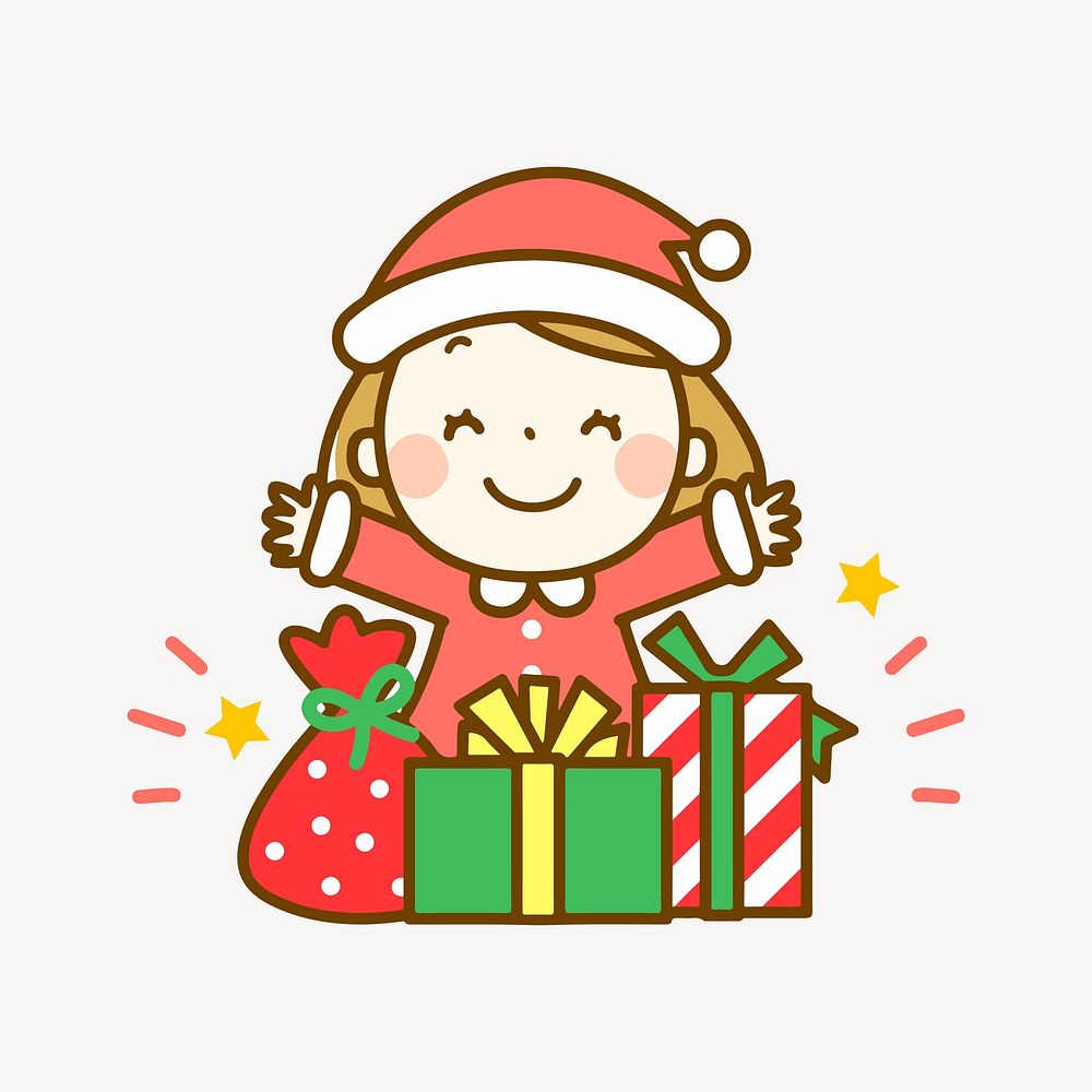 Happy Christmas girl clip art | Free Vector - rawpixel